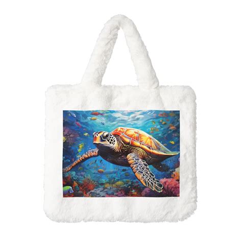 Yiaed Colorful Underwater Sea Turtle Print Fluffy Shoulder Bag Plush