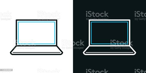 랩톱 검정 또는 흰색 배경에 바이 컬러 라인 아이콘 편집 가능한 획 개념에 대한 스톡 벡터 아트 및 기타 이미지 개념 검은색 검정색 배경 Istock