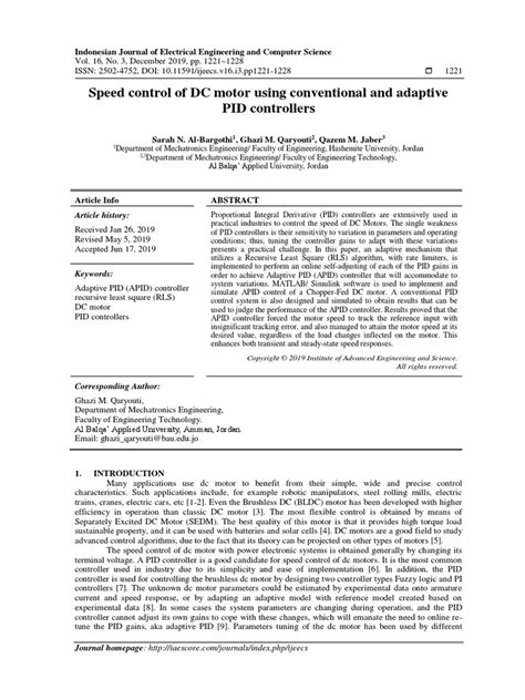 Speed Control Of Dc Motor Using Conventional And Adaptive Pid Controllers Download Free Pdf
