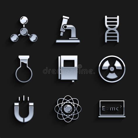 Set Book Atom Equation Solution Radioactive Magnet Test Tube And Flask DNA Symbol And