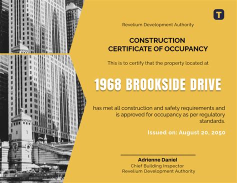Free Certificate Of Occupancy Template To Edit Online