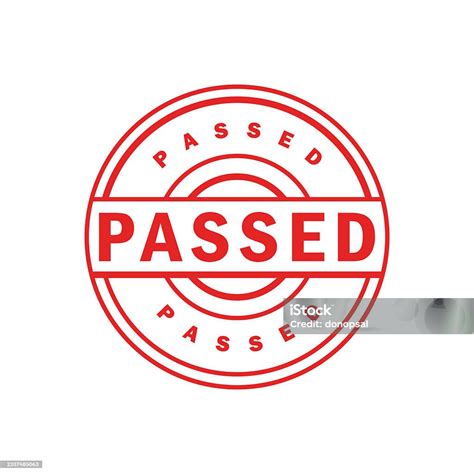 Red Passed Rubber Stamp Flat Education Label Minimalist Design For