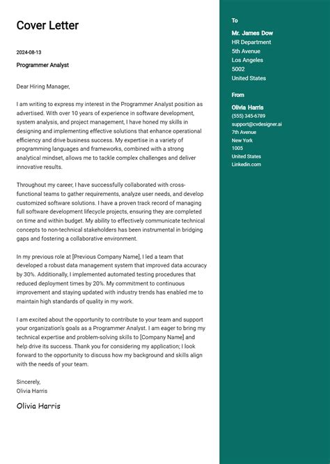 Programmer Analyst Cover Letter Examples With Writing Tips For 2024 Cvdesigner Ai