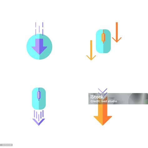 computer mouse and arrowheads flat design cartoon rgb color icons set