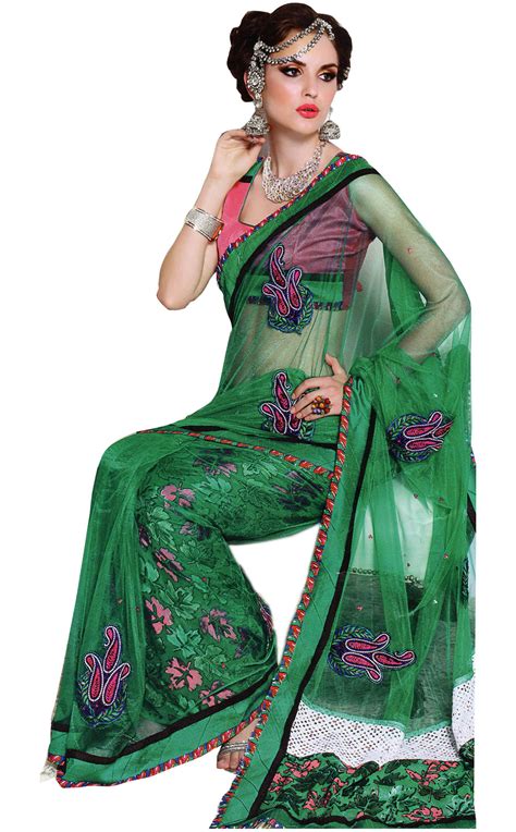 Dynasty Green Wedding Sari With Patch Work And Self Weave Exotic India Art