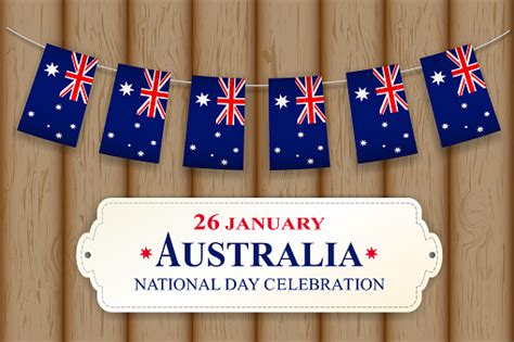 나무 벽과 텍스트 국경일 축하의 배경에 깃발의 화환의 그림 0명에 대한 스톡 벡터 아트 및 기타 이미지 0명 1월 Australia Day Istock