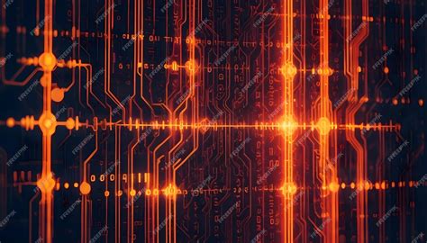 Abstract Image Of A Circuit Board With Glowing Orange Lines And Numbers Representing Digital