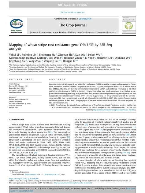 Pdf Mapping Of Wheat Stripe Rust Resistance Gene Yr041133 By Bsr Seq Analysis