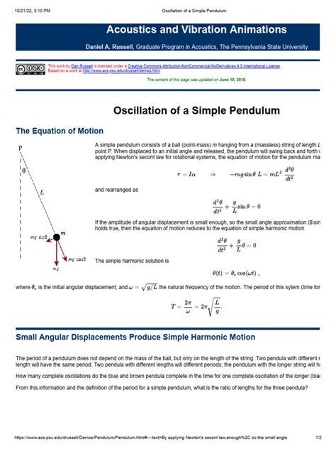 Oscillation Of A Simple Pendulum Pdf Oscillation Pendulum