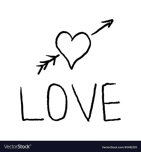 Love Cursive Text Hand Drawn With Heart And Arrow Vector Image