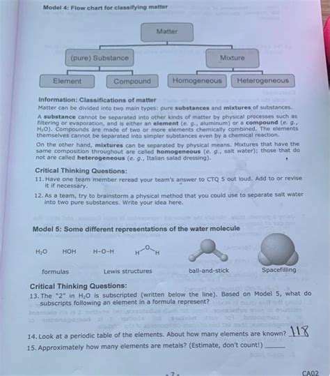 Solved Model 4 Flow Chart For Classifying Matter Matter