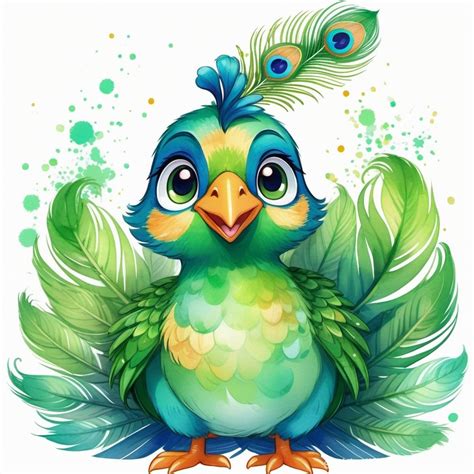 Illustration Cute Green Peacock With Plump Body Stable Diffusion Online