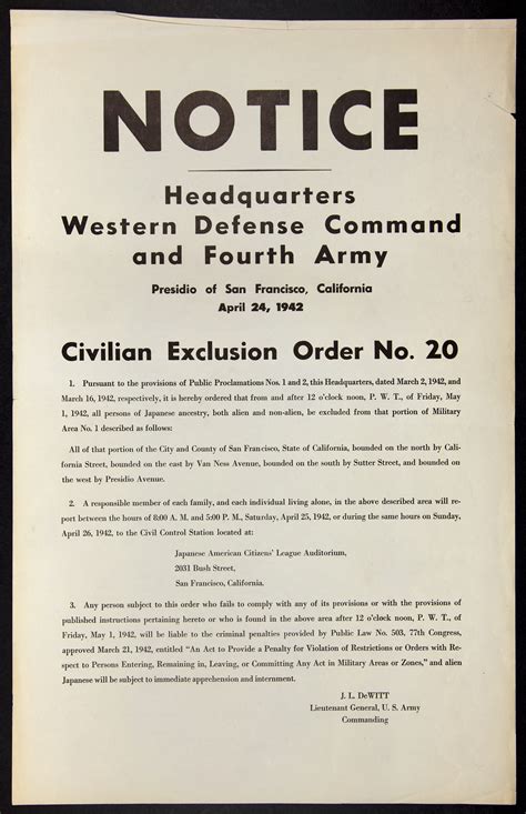 Notice For Civilian Exclusion Order No 20 Picture This