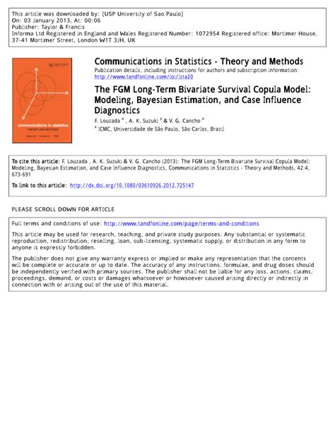 Pdf The Fgm Long Term Bivariate Survival Copula Model Modeling Bayesian Estimation And Case