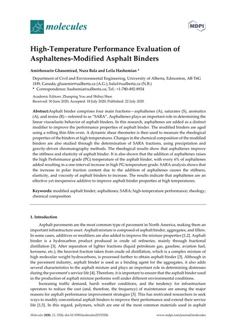 Pdf High Temperature Performance Evaluation Of Asphaltenes Modified Asphalt Binders