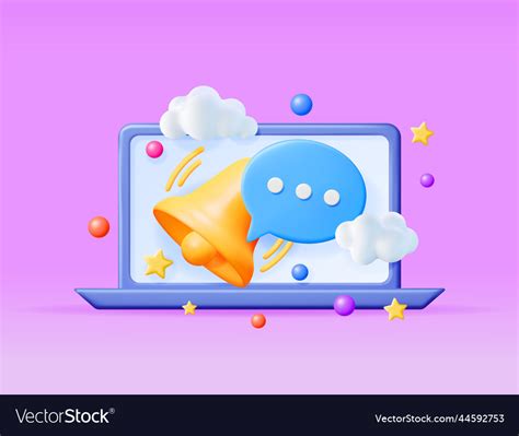 3d Notification Popup With Bell In Laptop Vector Image