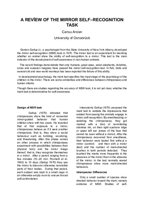 Doc A Revİew Of The Mirror Selfrecognition Task