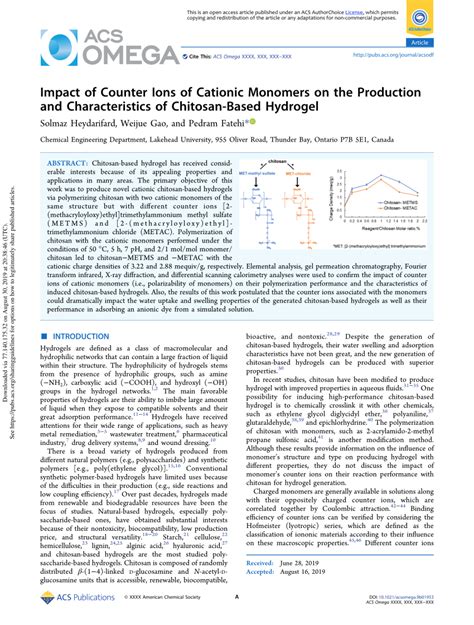 Pdf Impact Of Counter Ions Of Cationic Monomers On The Production And