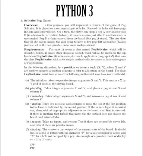 Solved Python 3 3 Solitaire Peg Game Overview I This