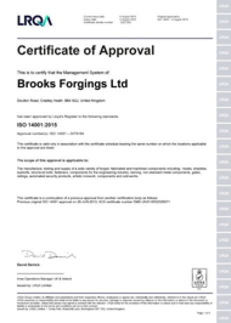 Successful Audits For Iso 14001 And Ohsas 18001 Management Systems Brooks Forgings
