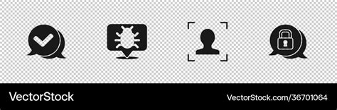 Set Check Mark In Speech Bubble System Bug Face Vector Image