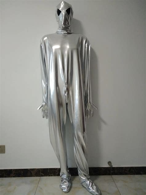 Adults Large Size Silver Colour Cosplay Alien Shiny Metallic Full
