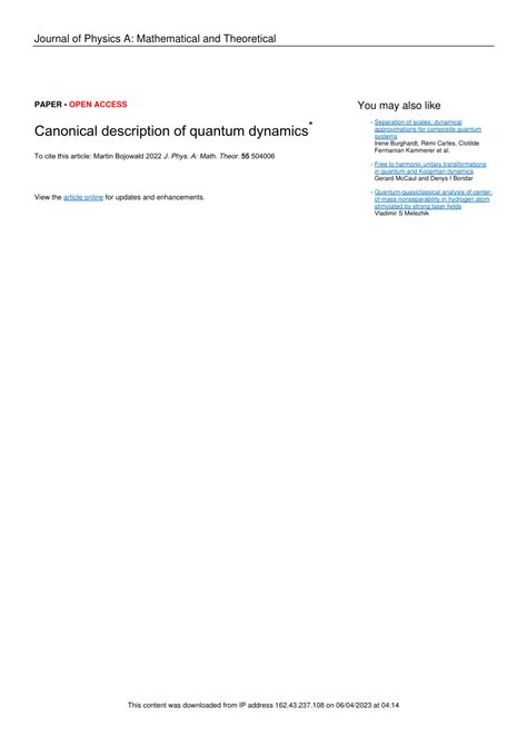Pdf Canonical Description Of Quantum Dynamics