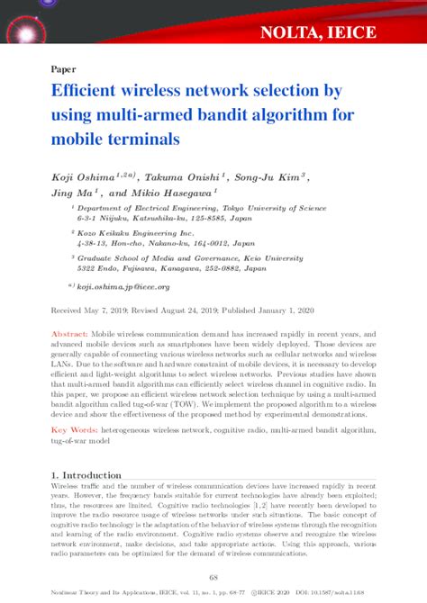Pdf Efficient Wireless Network Selection By Using Multi Armed Bandit