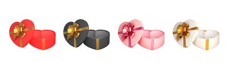 해피 발렌타인 데이 레드 화이트 블랙 핑크 장미의 다양한 세트 컬렉션은 흰색 배경에 고립 된 하트 모양 선물 상자 골드 리본을 열었습니다 3d 렌더링 그림 2월에 대한 스톡