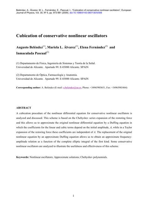 Pdf Cubication Of Conservative Nonlinear Oscillators