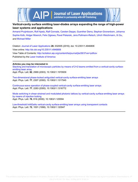 Pdf Vertical Cavity Surface Emitting Laser Diodes Arrays Expanding The Range Of High Power