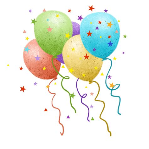 질감 일러스트 스타일 생일 장식 작은 골드 스타 다채로운 풍선 만화 생신 장식 Png 일러스트 및 Psd 이미지 무료 다운로드 Pngtree