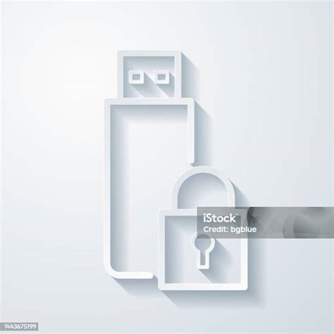 자물쇠가있는 Usb 플래시 드라이브 빈 배경에 종이 잘라내기 효과가 있는 아이콘 3차원 형태에 대한 스톡 벡터 아트 및 기타 이미지 3차원 형태 Usb 메모리 가지
