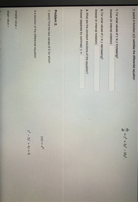 Solved 1 Point A Function Y T Satisfies The Differential