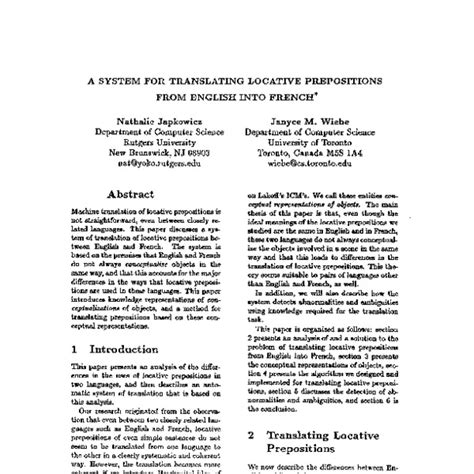 a system for translating locative prepositions from english into french