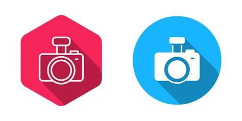채워지고 윤곽이 잡힌 사진 카메라 아이콘은 긴 그림자 배경으로 격리되어 있습니다 사진 카메라 디지털 사진 벡터 가득 찬에 대한 스톡 벡터 아트 및 기타 이미지 Istock