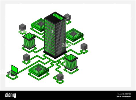Concept Of Data Network Management Vector Isometric Map With Business Networking Servers