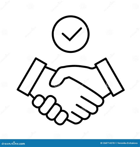 Handshake With Check Icon Commitment Line Symbol Stock Vector Illustration Of Agreement