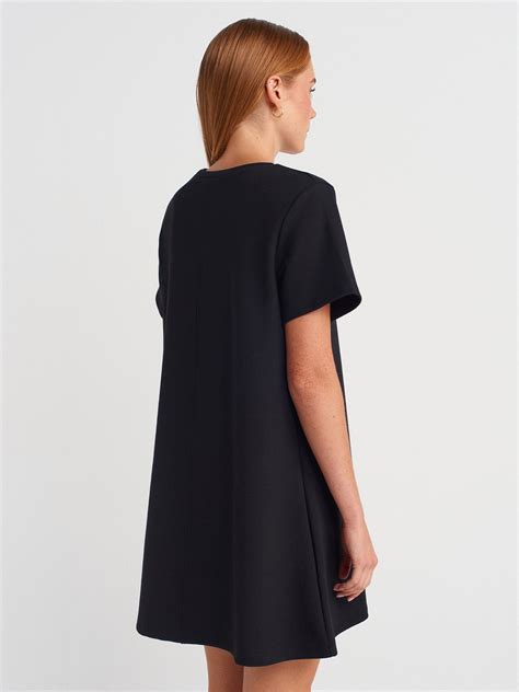 91523 Kısa Kollu Mini Elbise Siyah Elbİse Dilvin