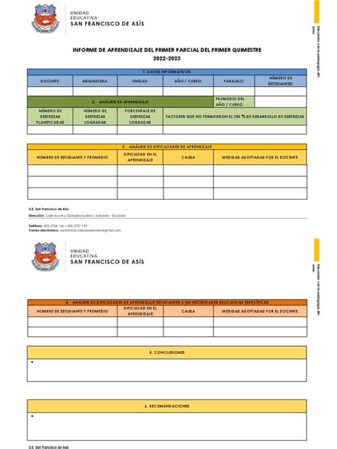 Formato Informe Parcial De Aprendizaje Pdf