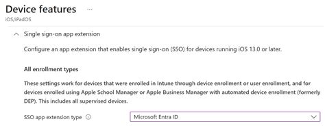 使用 mdm 設定 ios ipados 企業版 sso 應用程式延伸模組 microsoft intune microsoft learn