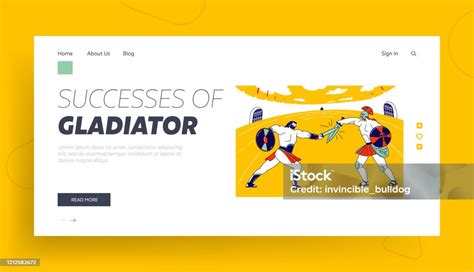 방패 전투 쇼 방문 페이지 템플릿그리스 군인 콜로세움 아레나에서 야만용사와 싸우는 검투사 캐릭터 칼에 로마 전사와 무어 싸움 선형 사람 벡터 일러스트레이션 개념에 대한 스톡