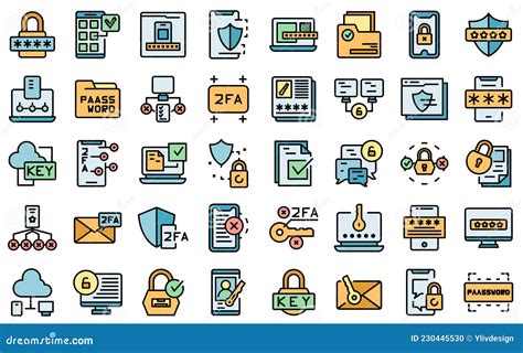 Two Factor Authentication Icons Set Vector Flat Stock Vector