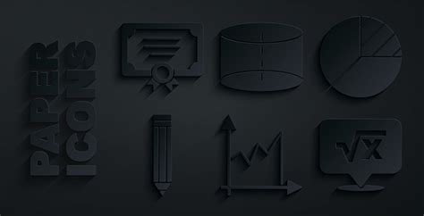 그래프 일정 차트 다이어그램 파이 인포그래픽 연필 X 글리프의 정사각형 뿌리 기하학적 그림 실린더 및 인증서 템플릿 아이콘을