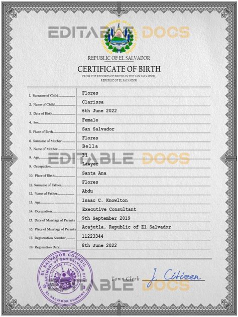Authentic Salvador Vital Record Birth Certificate Template Customize