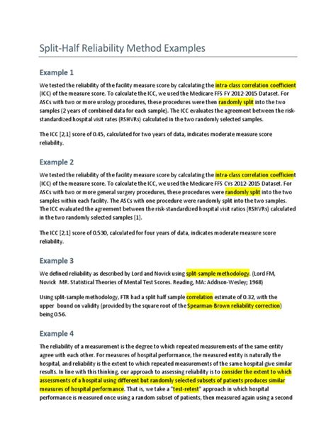Split Half Reliability Method Examples Pdf Correlation And
