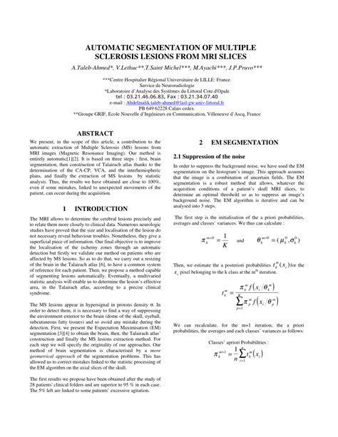 Pdf Automatic Segmentation Of Multiple Sclerosis Lesions From Mri Slices