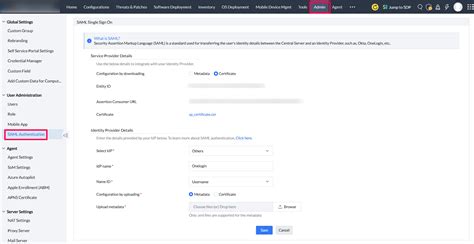 Configuring Saml Authentication Settings In Endpoint Central Msp For Onelogin