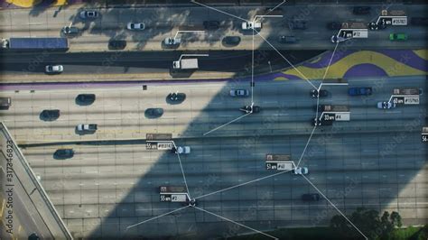 Surveillance System Aerial View Of Traffic On A Major Highway Connected Network Identity And