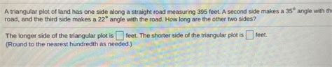 solved a triangular plot of land has one side along a